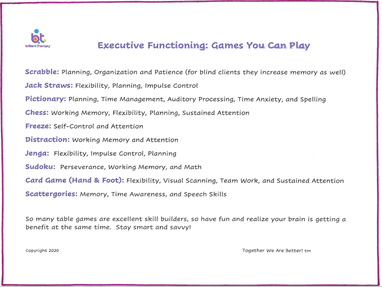Brilliant Therapy Executive Functioning Games Brilliant Therapy Executive Functioning Games